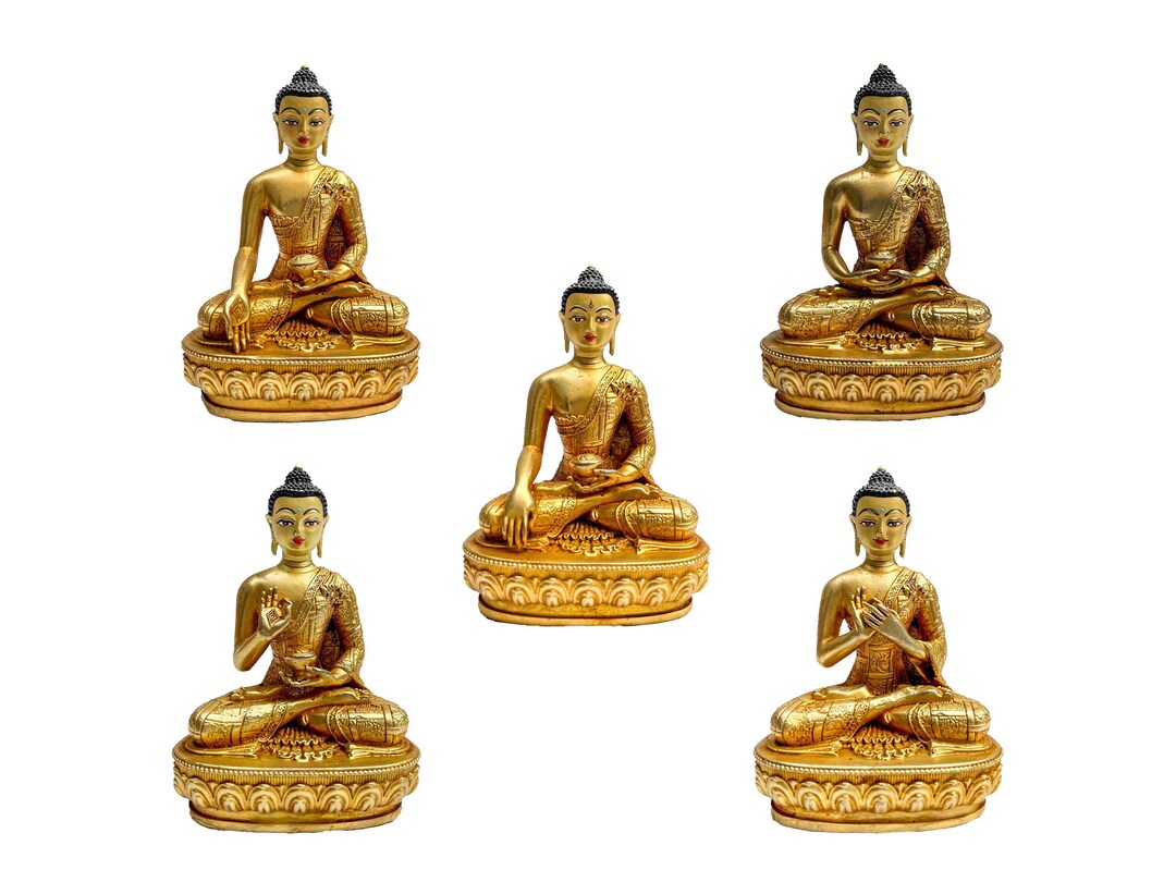 Buddhist Handmade Statue of Pancha Buddha Set With Shakyamuni, Amitabha ...