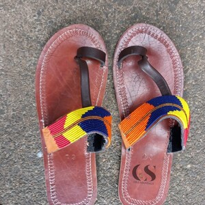 Men Leather Beaded Maasai Sandals,handmade African Barefoot Toe Ring ...
