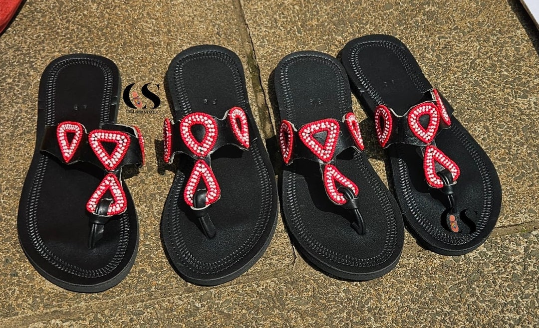 Female Beaded Maasai Sandals,handmade Leather Masai Barefoot Shoes ...