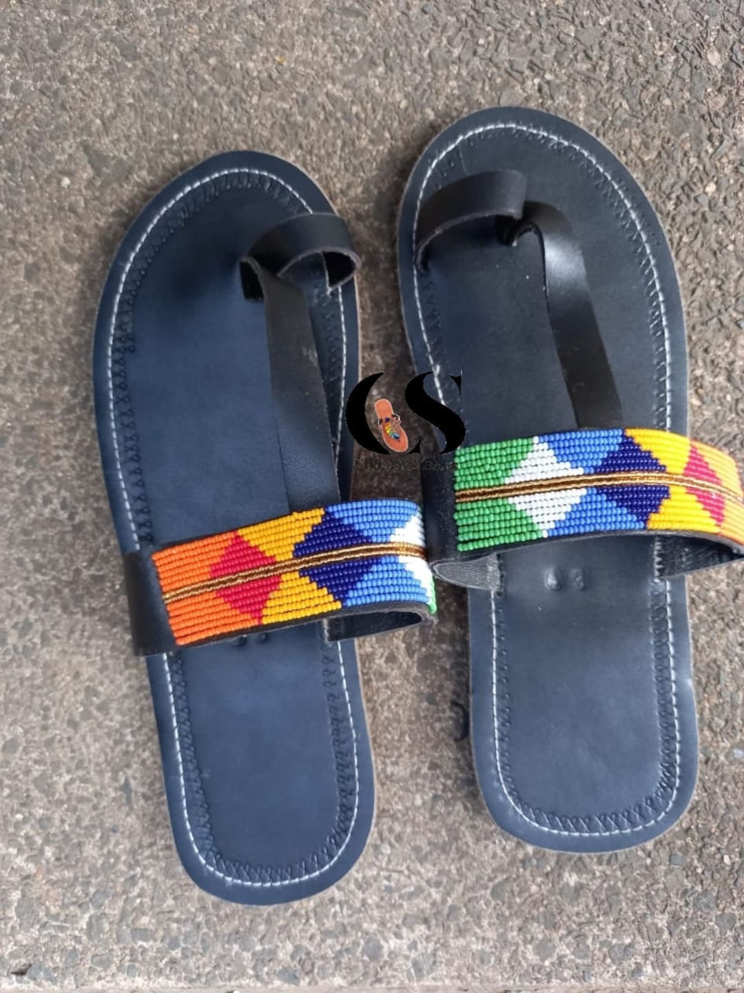 Handmade African Men Leather Sandals, Beaded Masai Barefoot Toe Ring ...