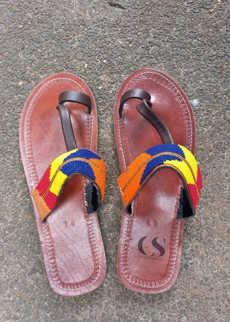 Men Leather Beaded Maasai Sandals,handmade African Barefoot Toe Ring ...
