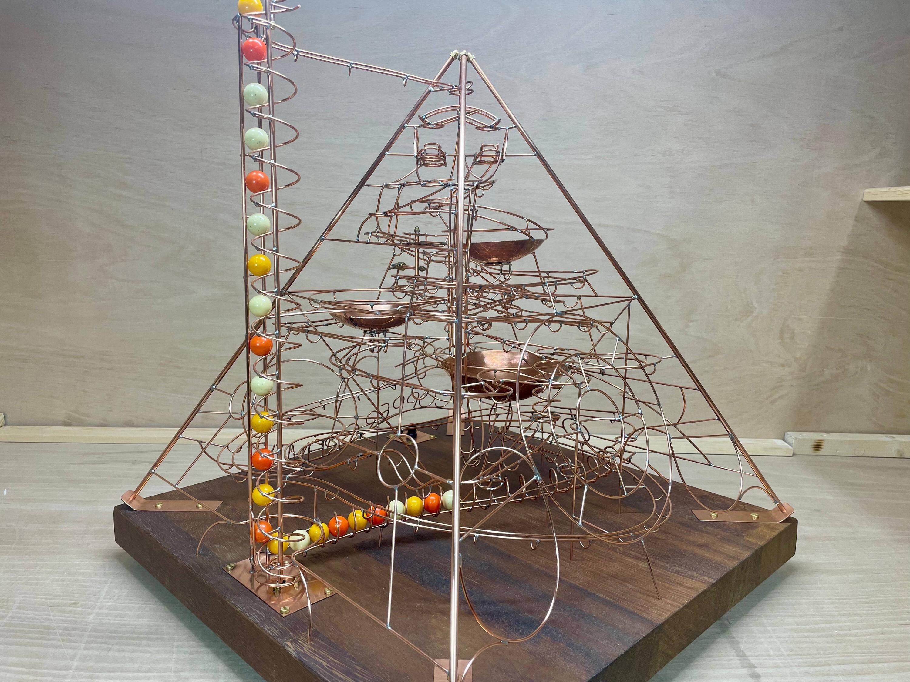 Pyramid Shape Rolling Ball Sculpture - Kinetic Art - Copper Wire ...