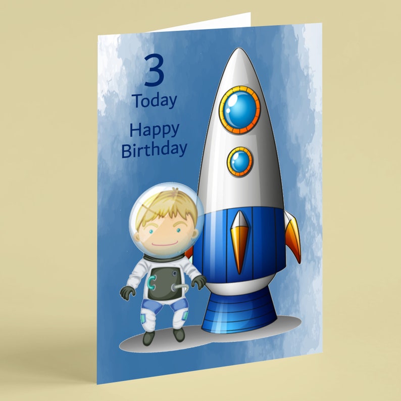 Boy Spaceman and Rocket 3rd Birthday Card - Beebooh Cards - Can Supply ...