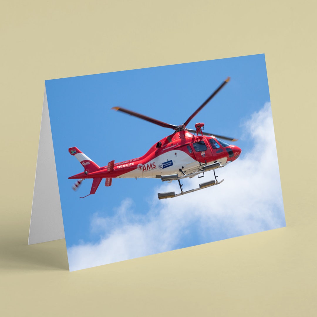 Red & White Helicopter in Flight Aircraft Birthday Card - Beebooh Cards ...