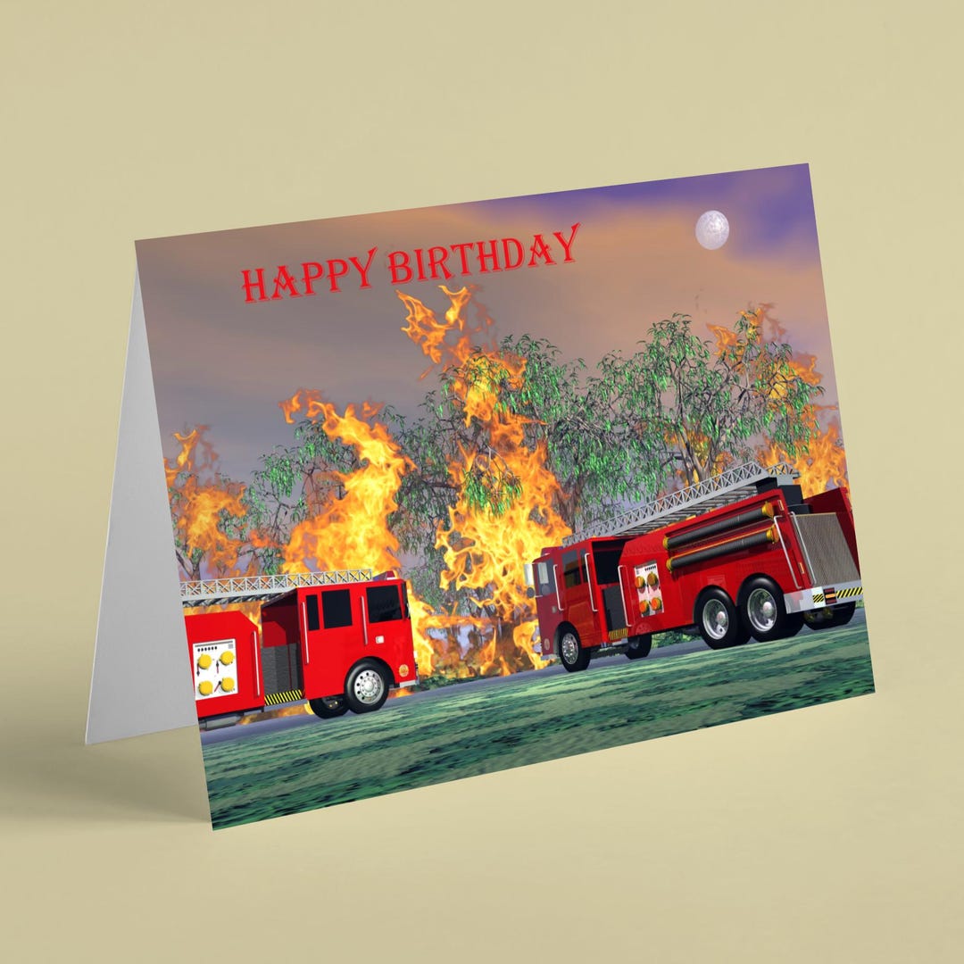 Fire Engines Putting Out Fire Birthday Card Beebooh Cards - Etsy
