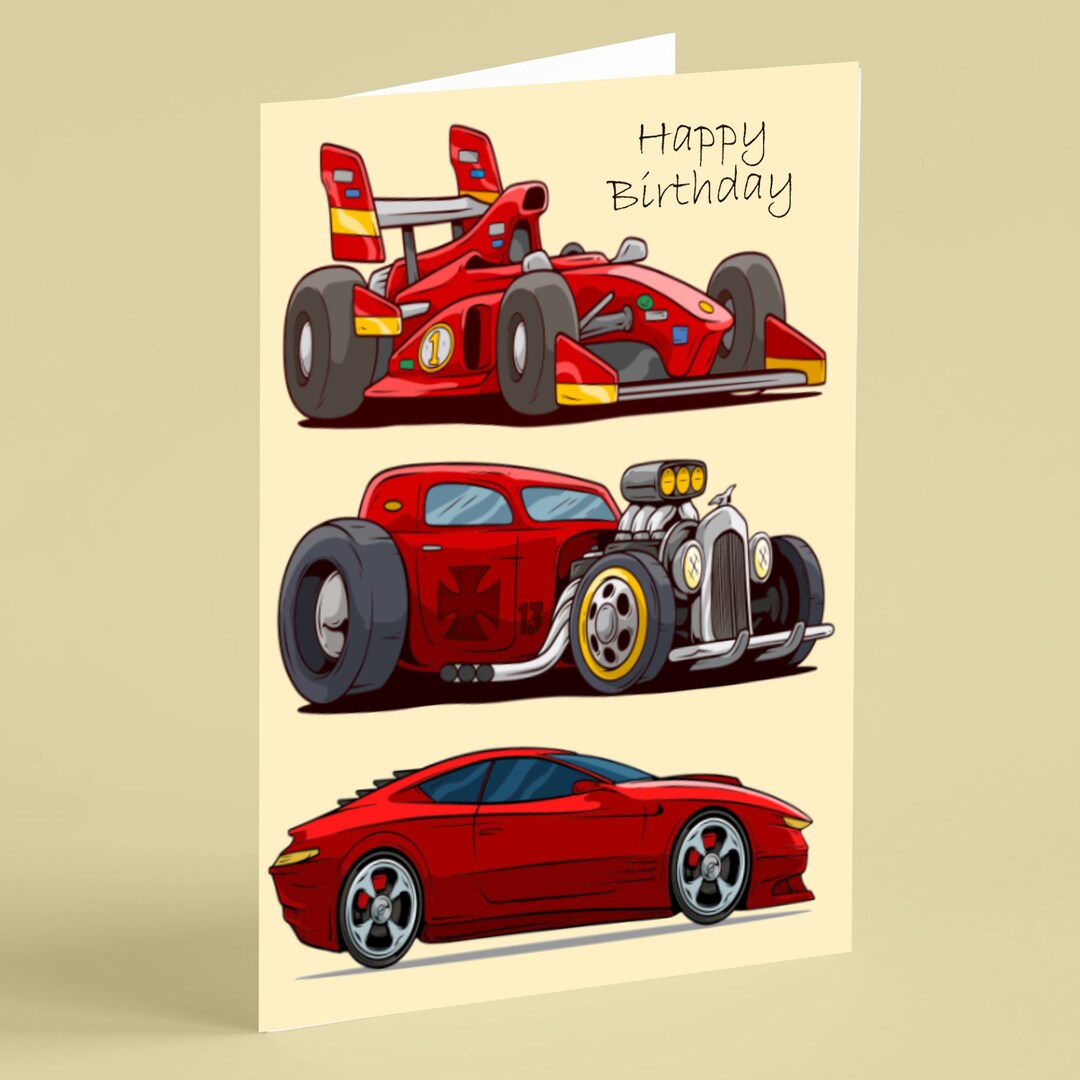 Three Red Cars Birthday Card Beebooh Cards - Etsy