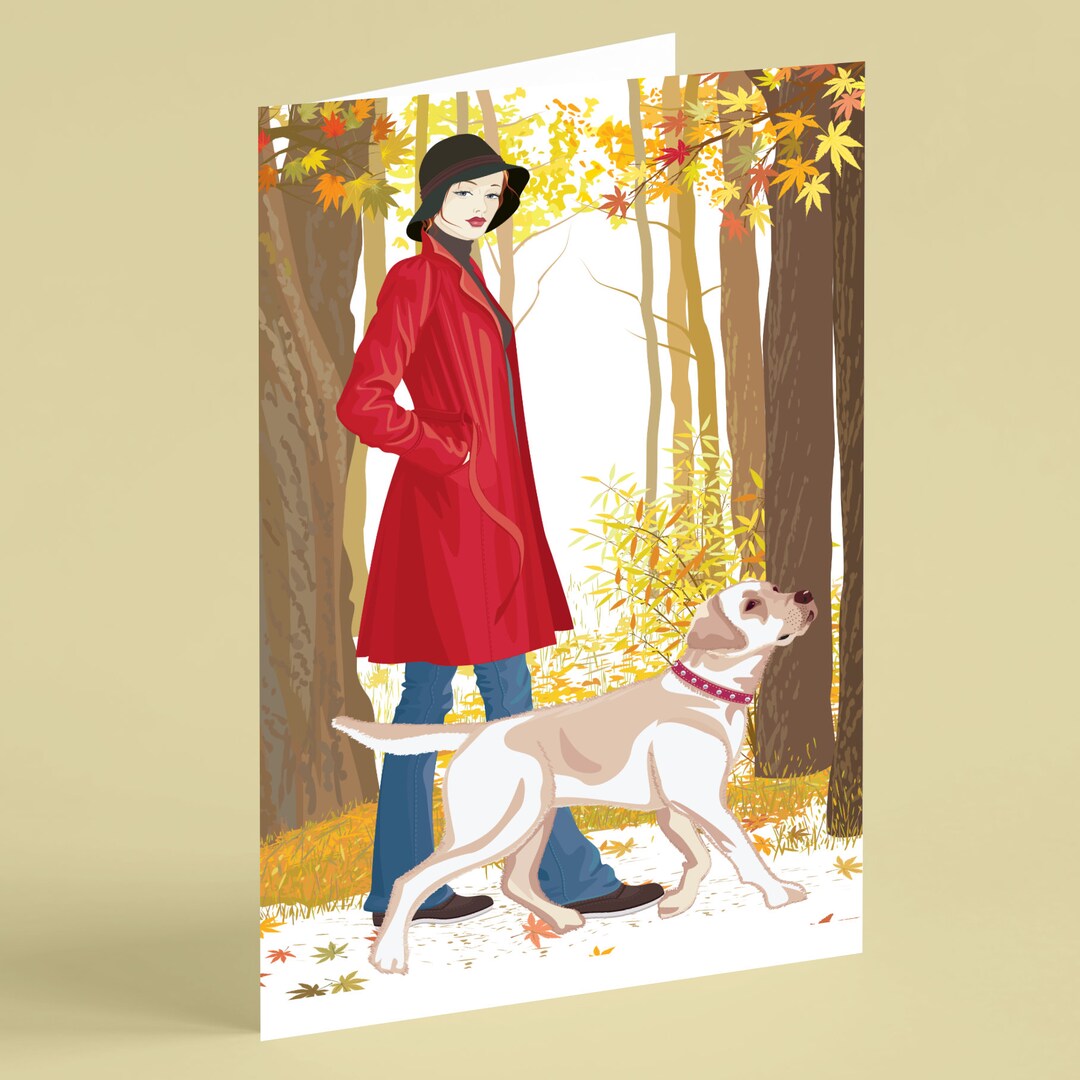 Sophisticated Lady Walking Dog Birthday Card - Beebooh Cards - Etsy