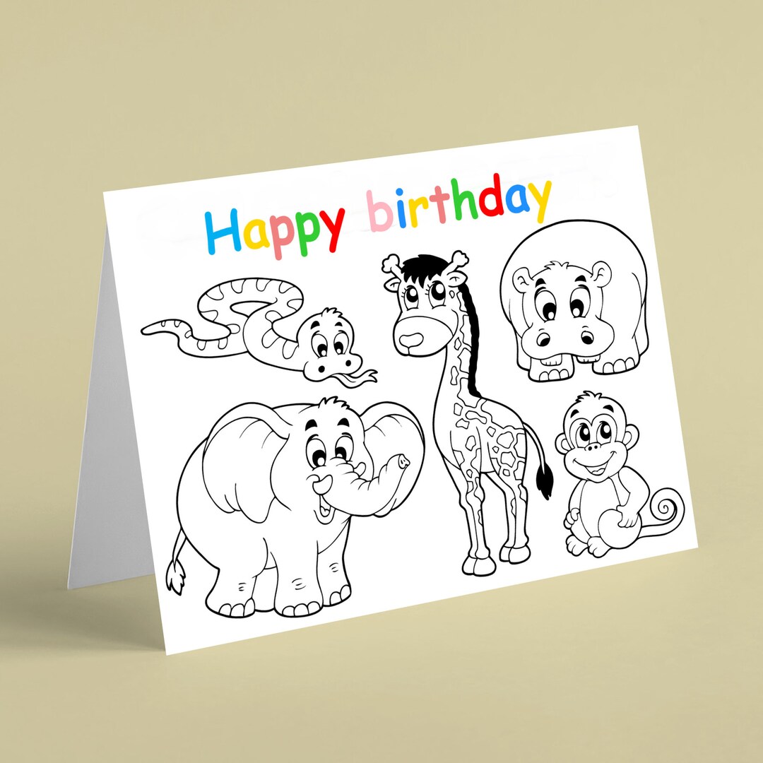 Colouring in Card With Jungle Animals Birthday Card Beebooh Cards - Etsy