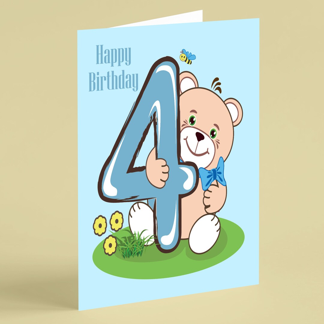 Cute Teddy 4th Birthday Card for a Boy Beebooh Cards - Etsy