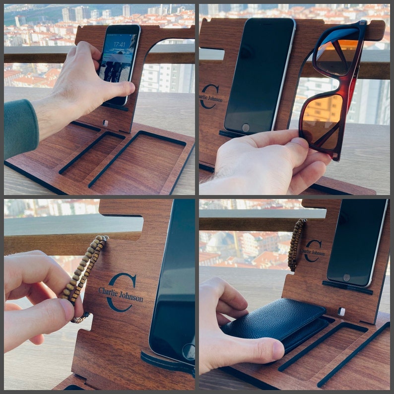 Personalized Mens Gift, Wooden Phone Stand, Gift for Boyfriend Gift for ...