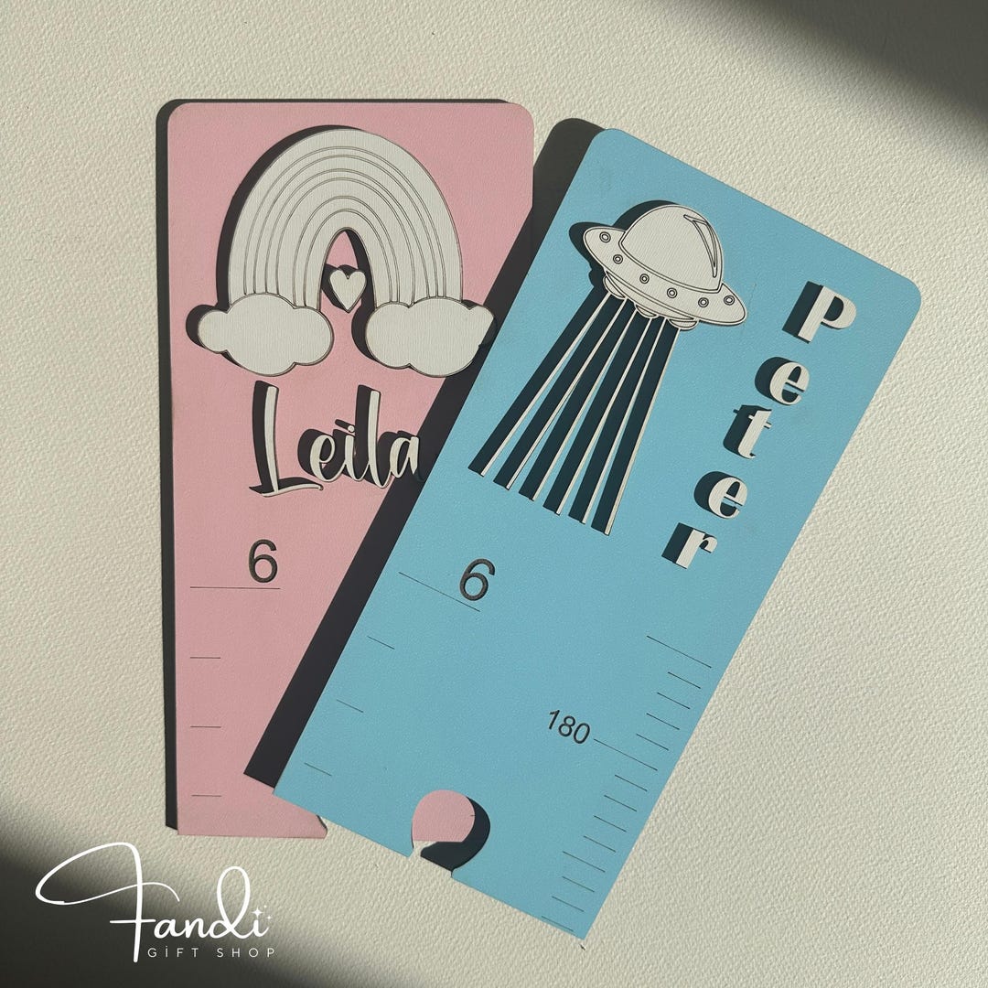 Personalized Wooden Growth Chart With Kids Figures – Family Size Chart ...