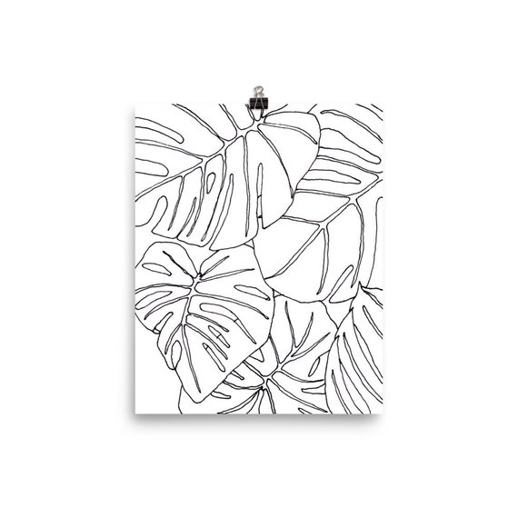 Outline Overlapping Monstera Leaves Enhanced Matte Poster | Etsy