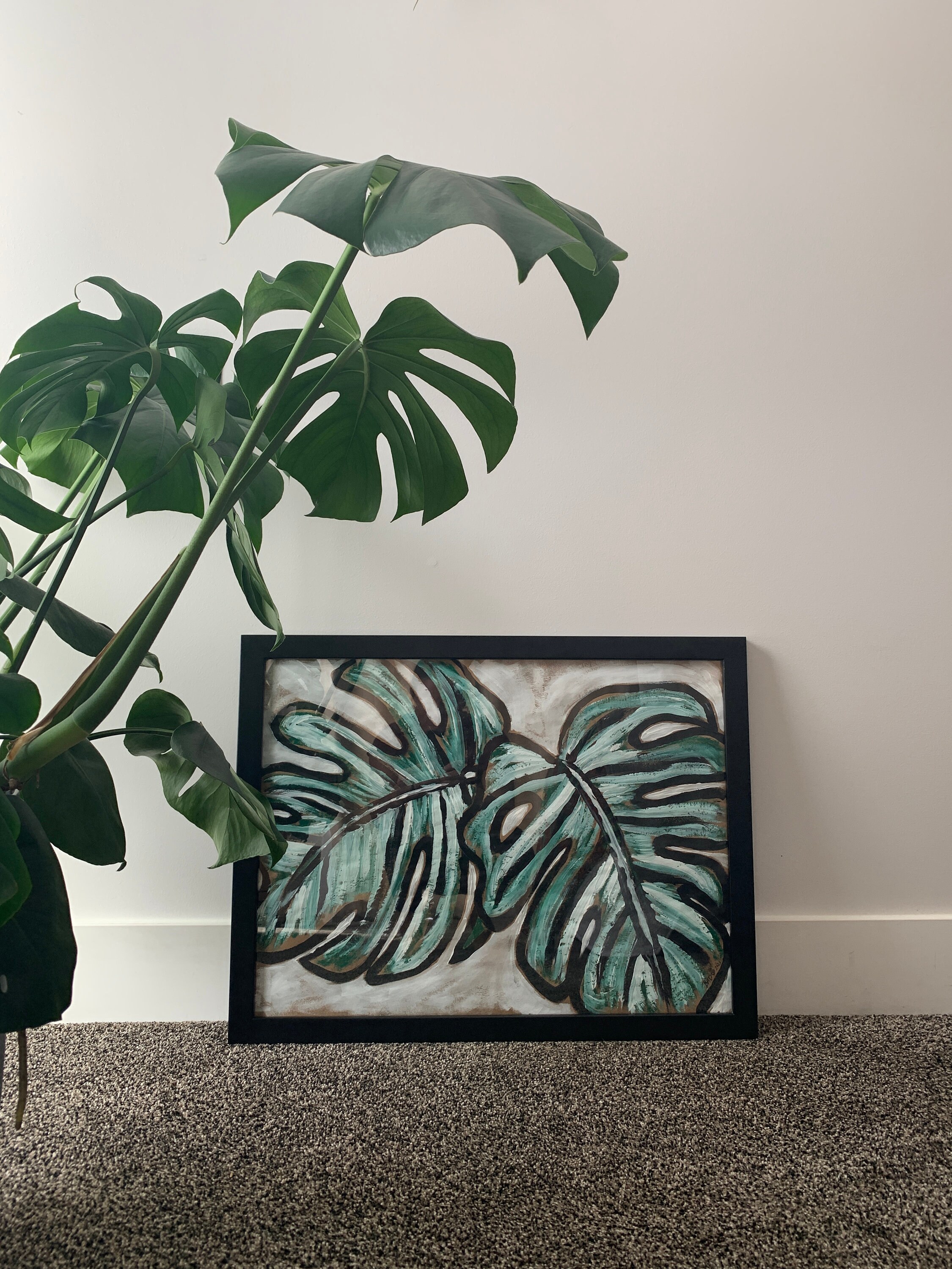 Painted Monstera Leaves Enhanced Matte Poster | Etsy