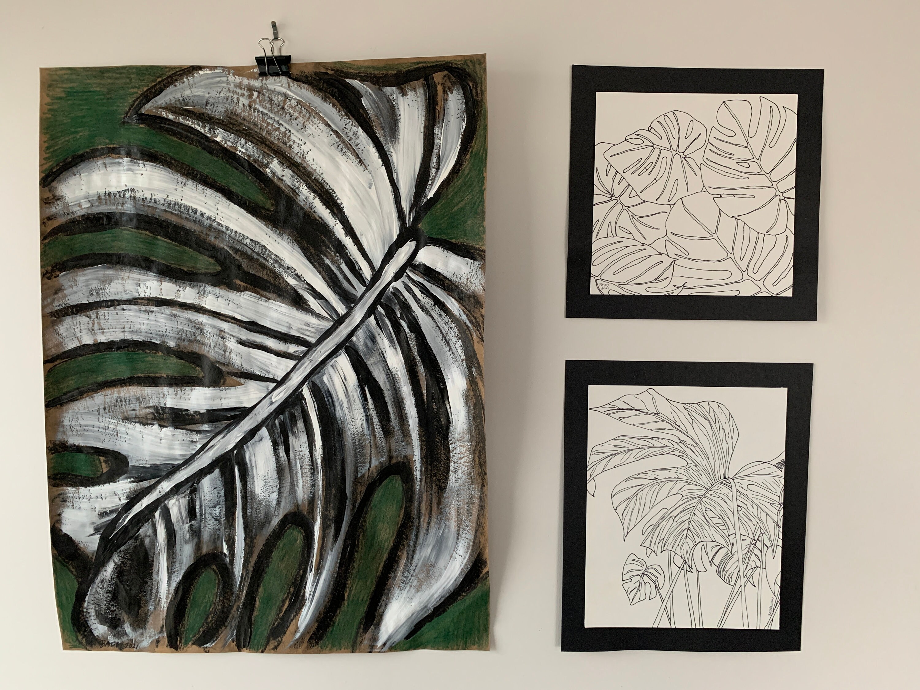 Outline Overlapping Monstera Leaves Enhanced Matte Poster | Etsy