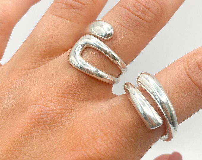 Silver Irregular Ring // Chunky Adjustable Wrap Rings // Y2k - Etsy
