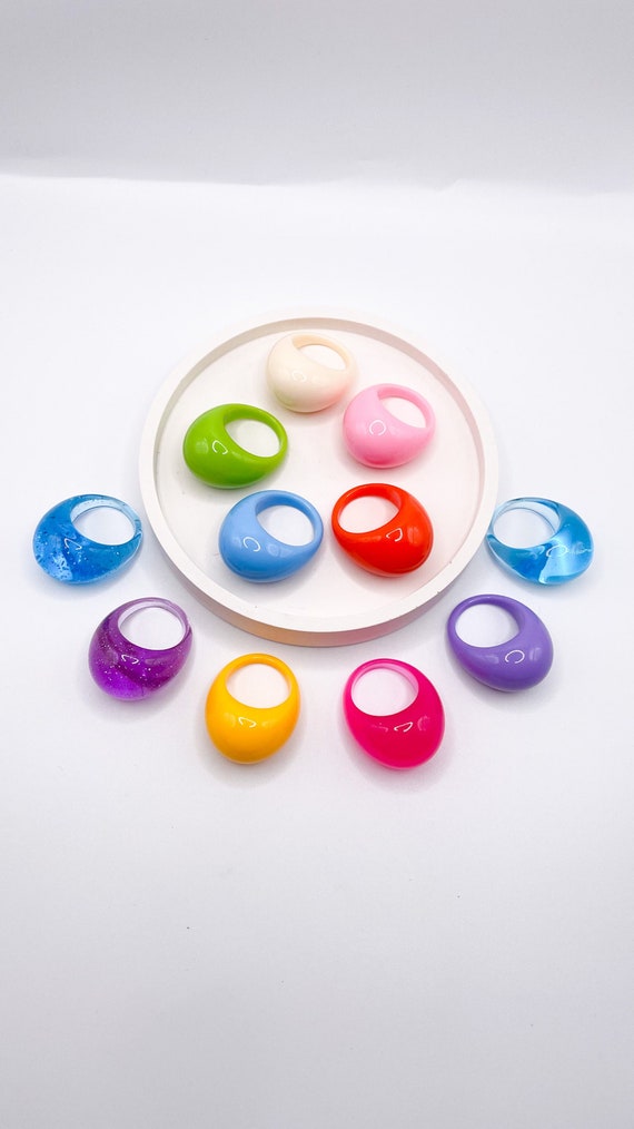 Colourful Fashion Chunky Resin Rings Mix Match Retro Rings Acrylic Resin Rings White Pink Yellow Green Blue Orange Purple Etsy