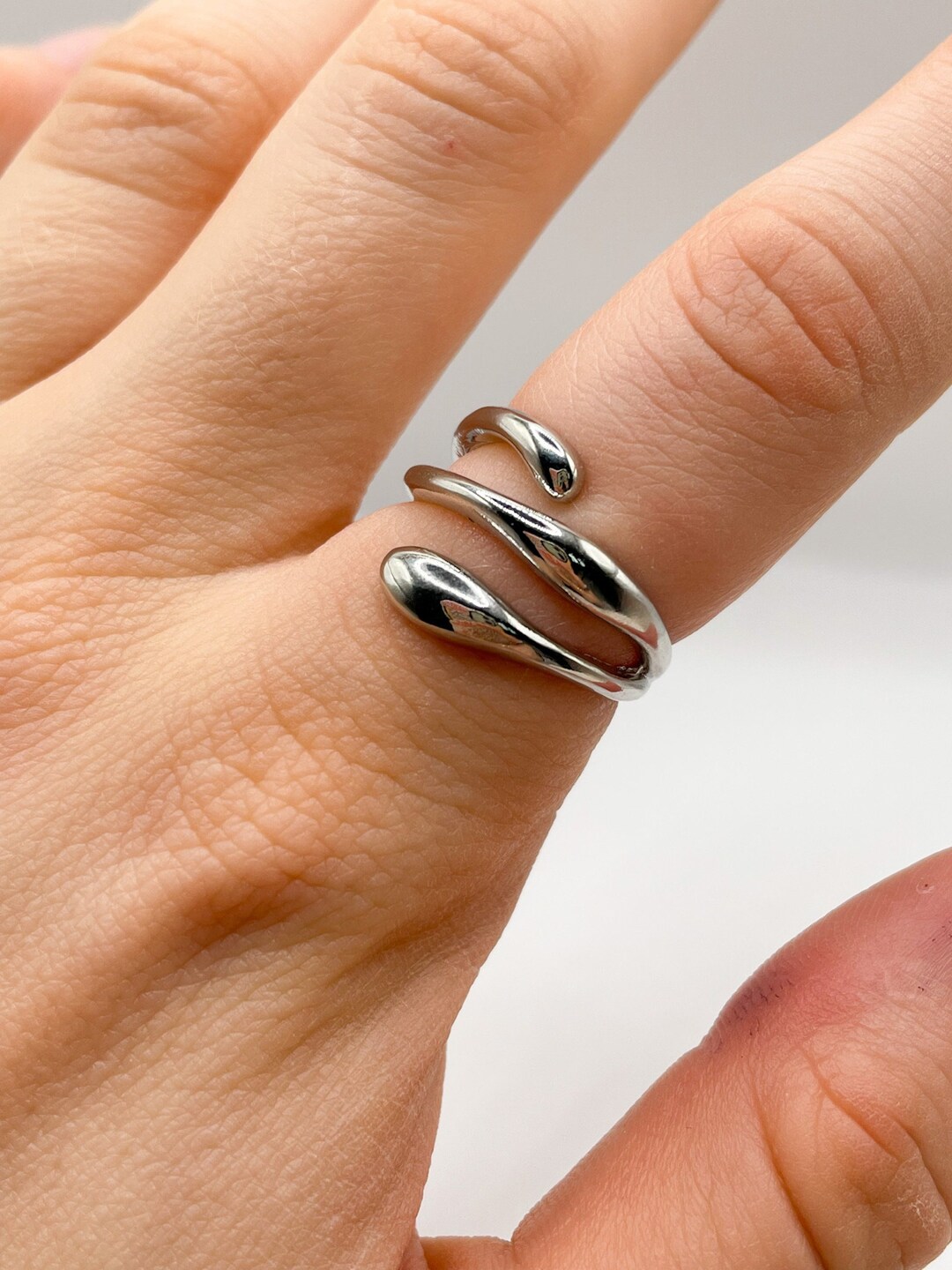 Silver Irregular Ring // Statement Adjustable Ring With Layer Effect ...