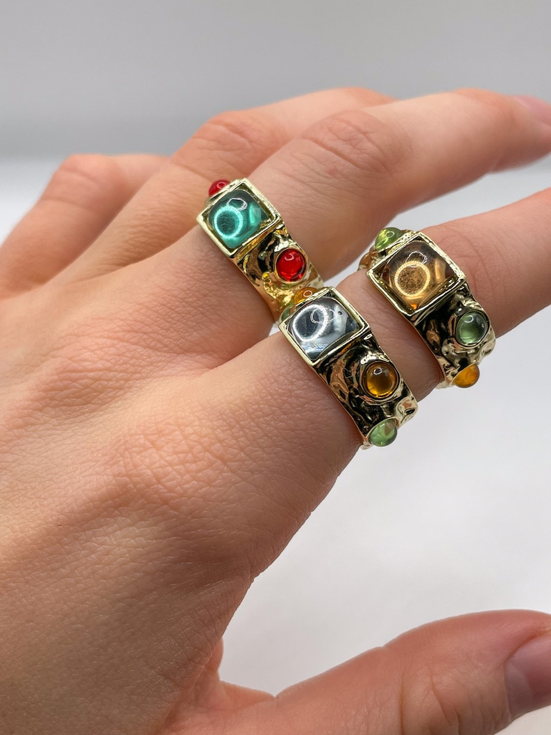18k Gold Plated Irregular Solid Ring // Colourful Gems // - Etsy