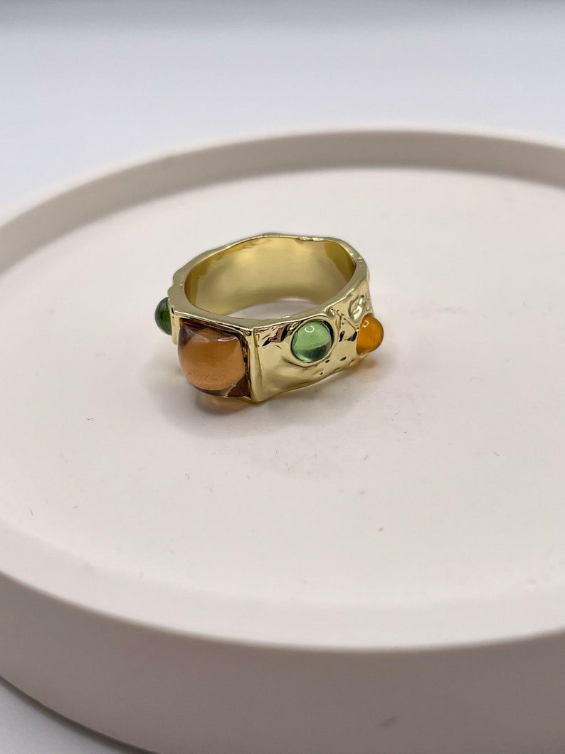 18k Gold Plated Irregular Solid Ring // Colourful Gems // - Etsy
