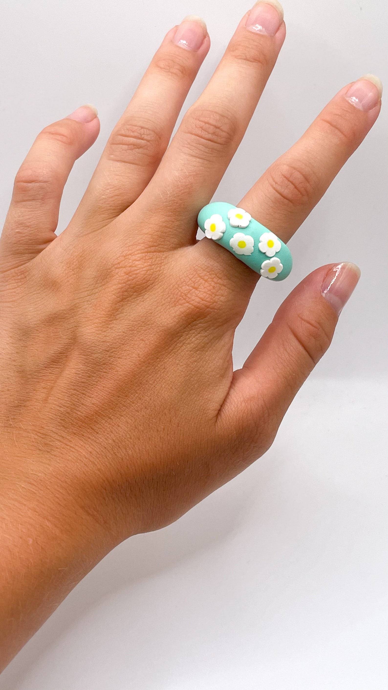 Cute Flower Clay Rings // Colourful Chunky Trendy Clay Ring - Etsy