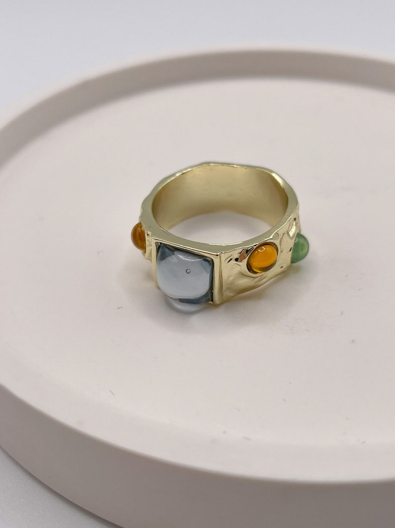 18k Gold Plated Irregular Solid Ring // Colourful Gems // - Etsy