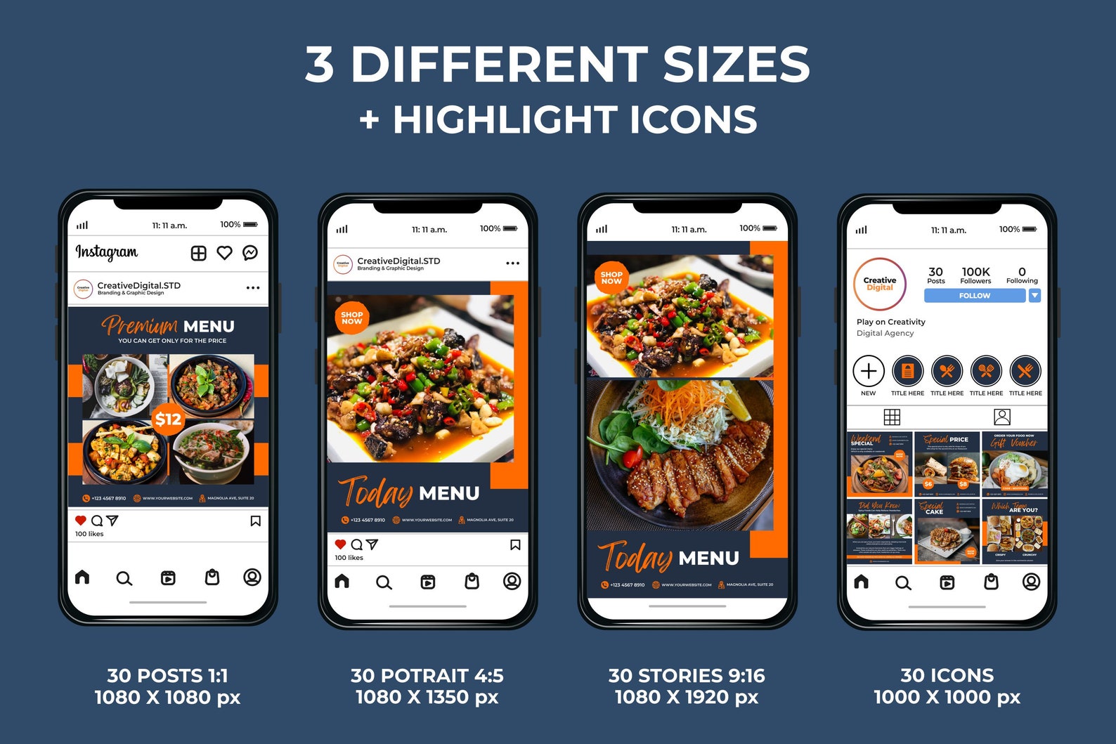 Restaurant Instagram Templates for Canva Restaurant Social Media Posts ...