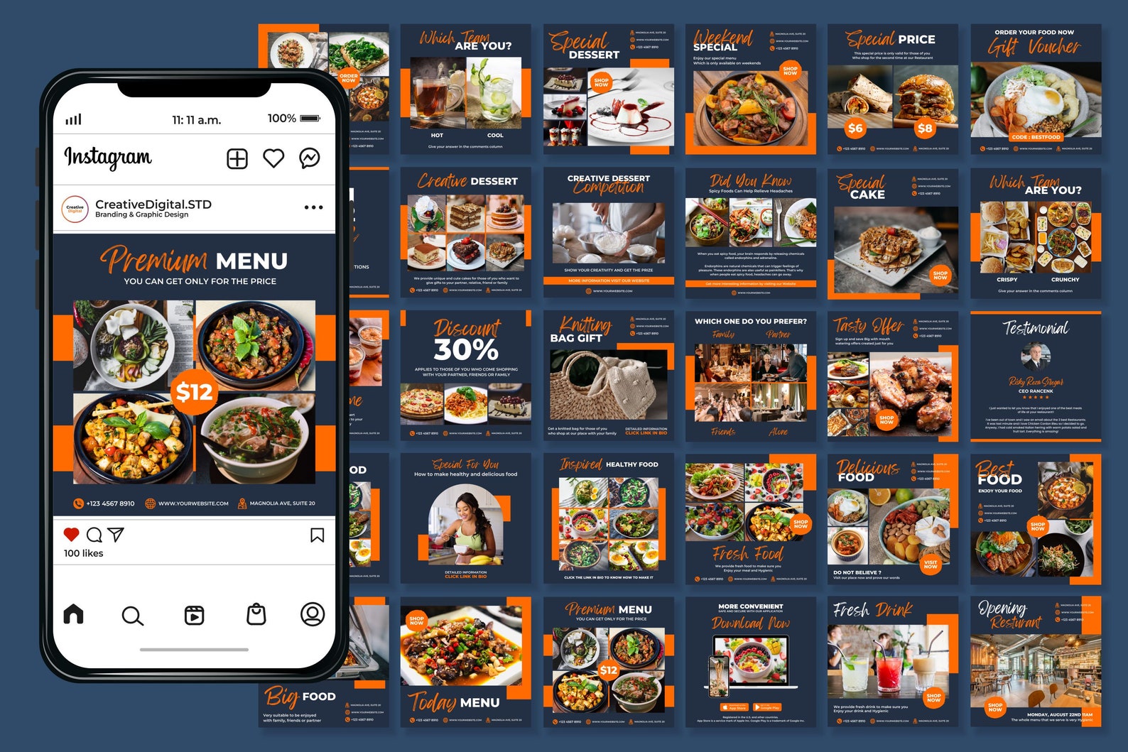 Restaurant Instagram Templates for Canva | Restaurant Social Media ...