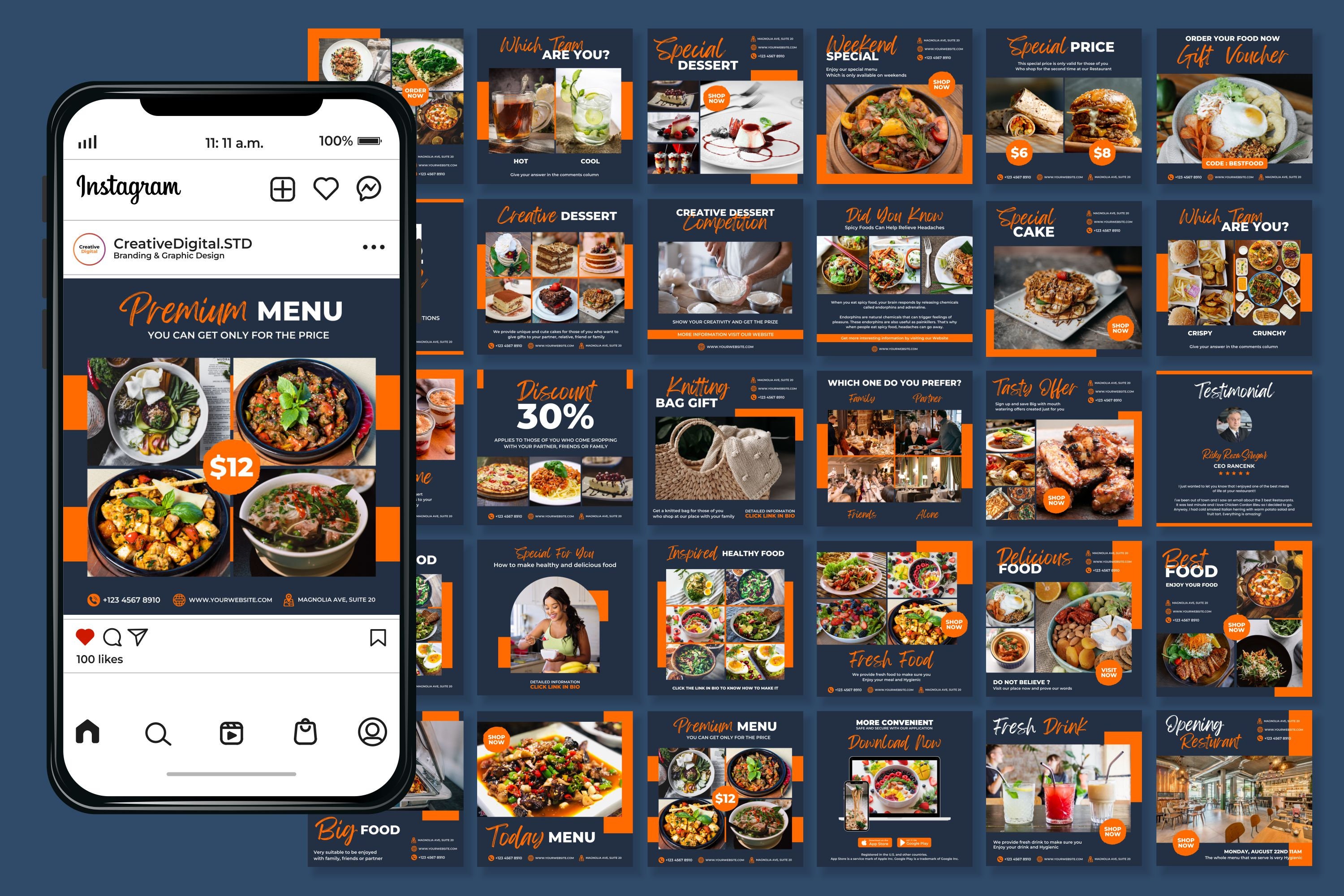 Restaurant Instagram Templates for Canva Restaurant Social Media Posts ...