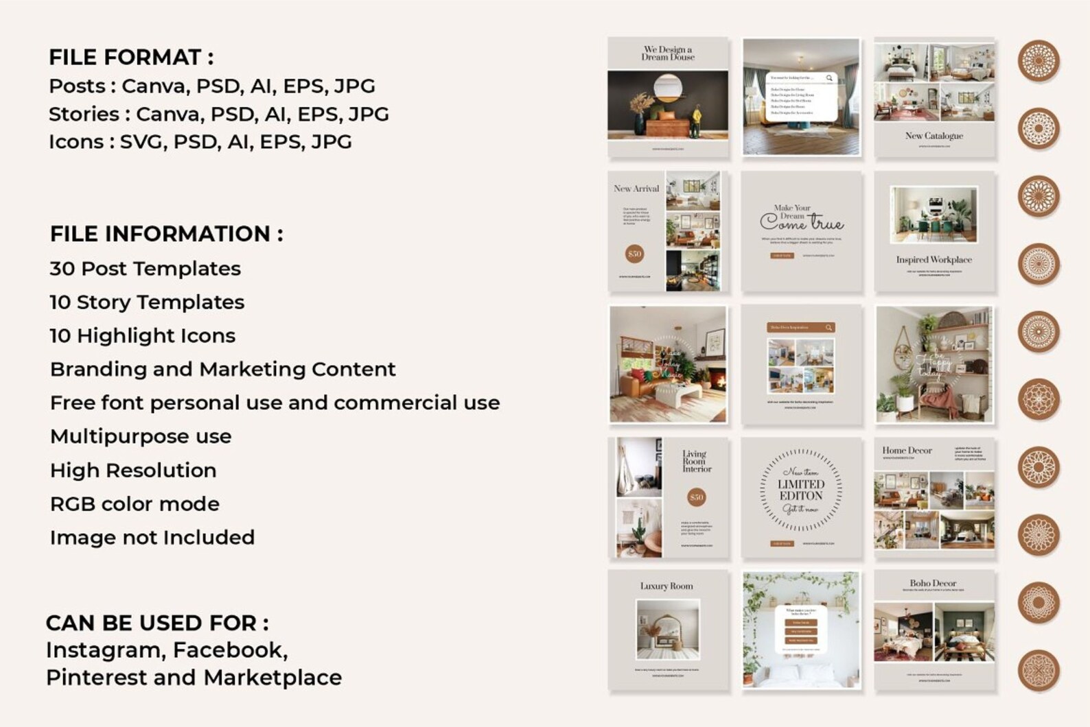 Boho Decor Canva Templates Boho Decor IG Templates Boho - Etsy