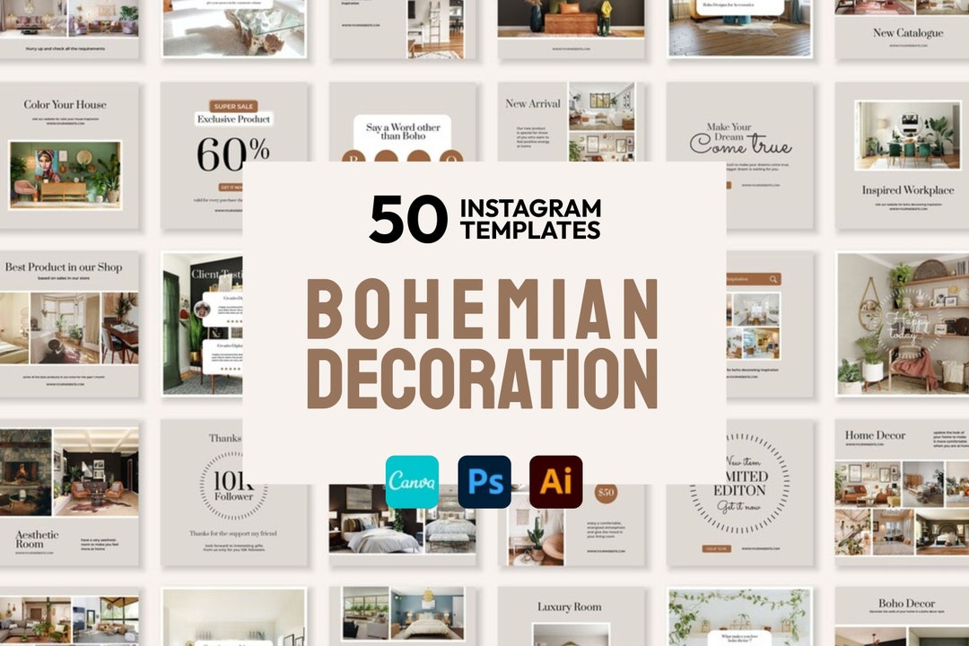 Boho Decor Canva Templates | Boho Decor IG Templates | Boho Decor ...