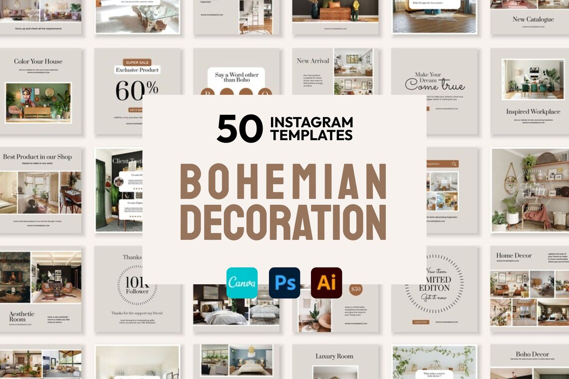 Boho Decor Canva Templates Boho Decor IG Templates Boho - Etsy