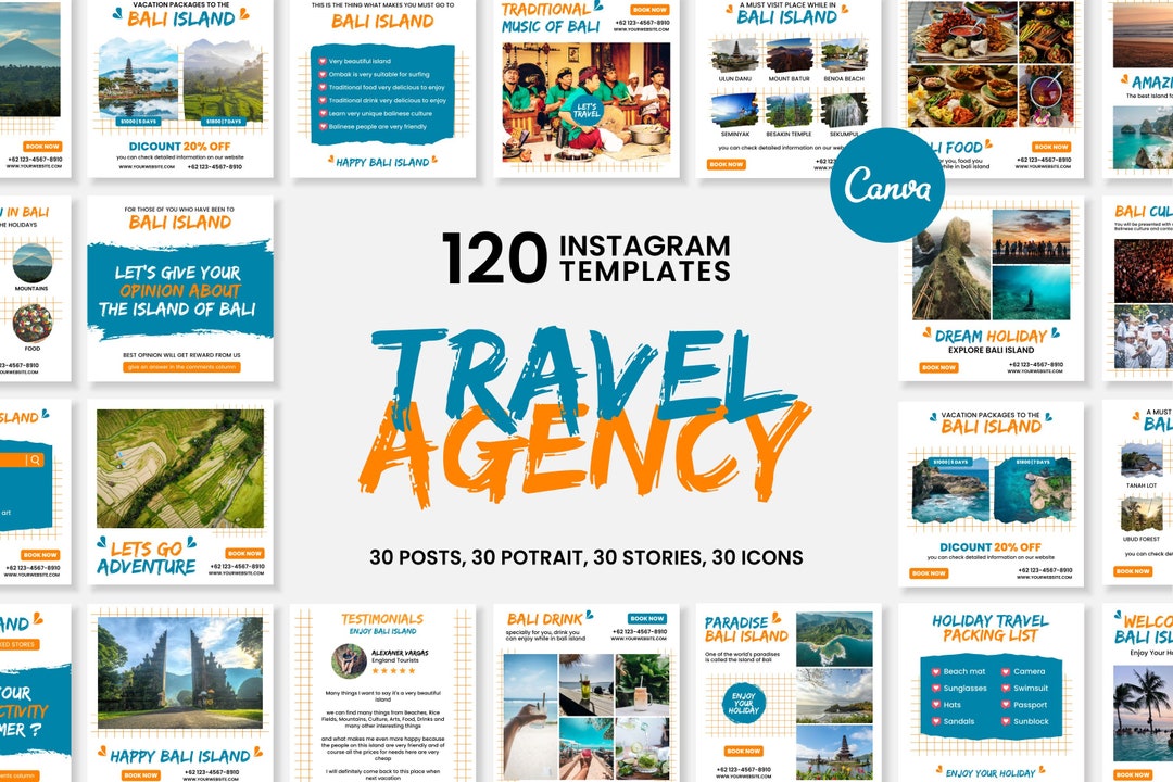 Travel Instagram Templates for Canva | Travel Social Media Posts ...