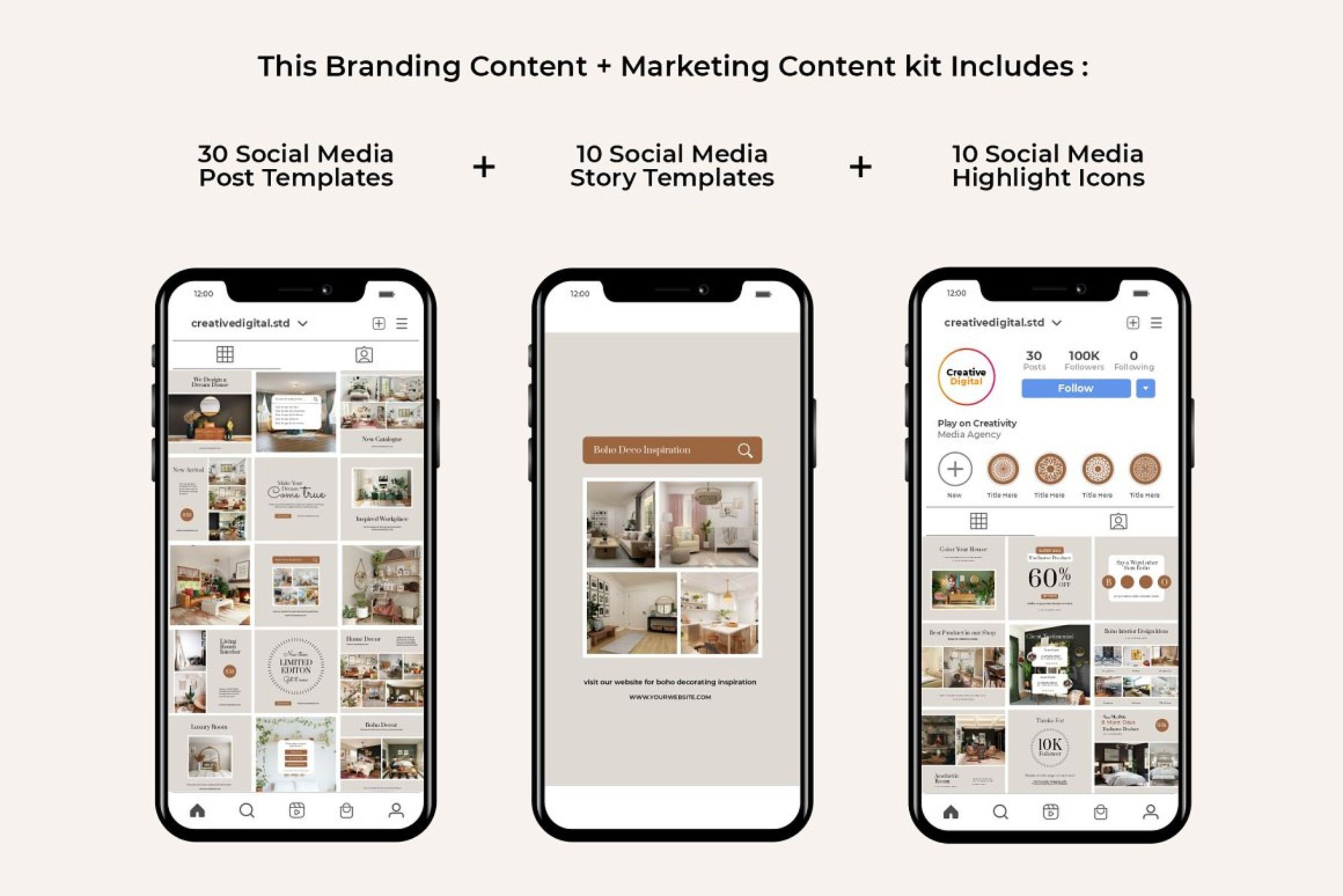 Boho Decor Canva Templates Boho Decor IG Templates Boho - Etsy