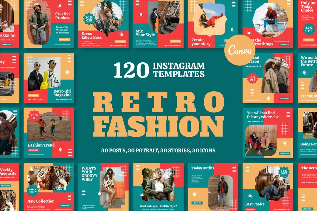 Retro Social Media Templates for Canva | Retro Instagram Templates ...