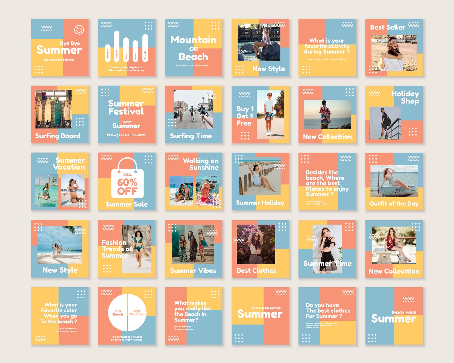 Summer IG Templates for Canva Summer IG Posts Summer IG - Etsy