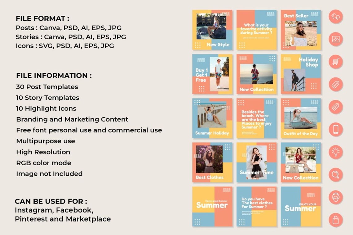 Summer IG Templates for Canva Summer IG Posts Summer IG Stories Summer ...