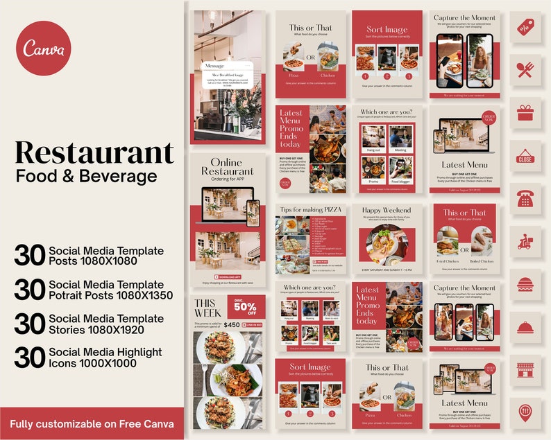 Restaurant Canva Templates Restaurant Social Media Templates - Etsy