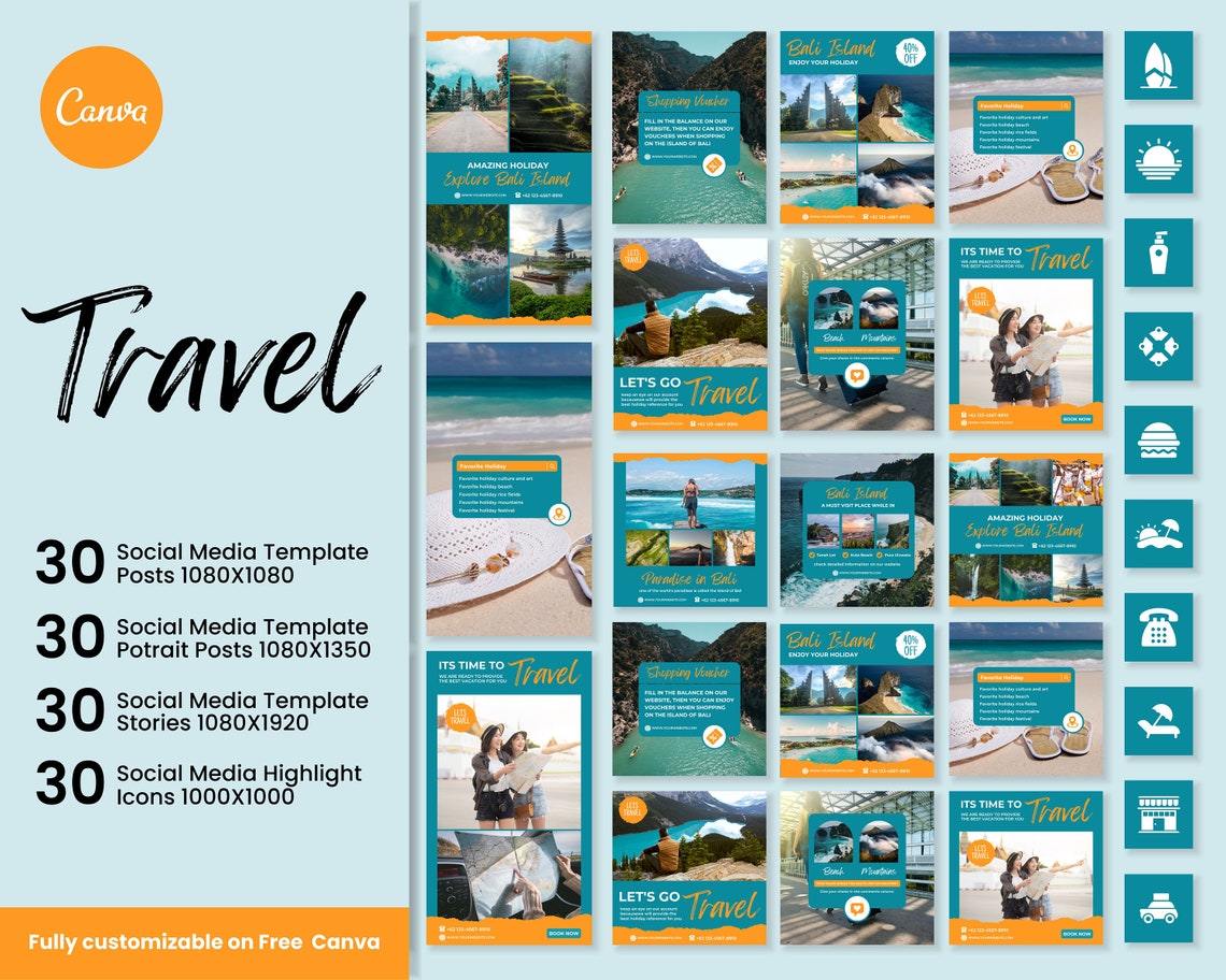 Travel Canva Templates Travel IG Templates Travel - Etsy