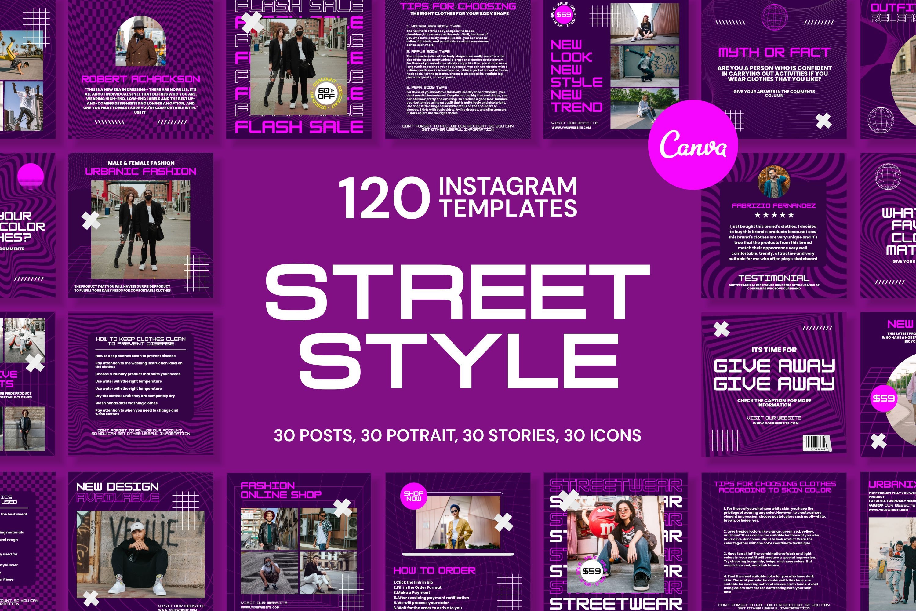 Street Style Instagram Templates for Canva | Street Style Social Media ...