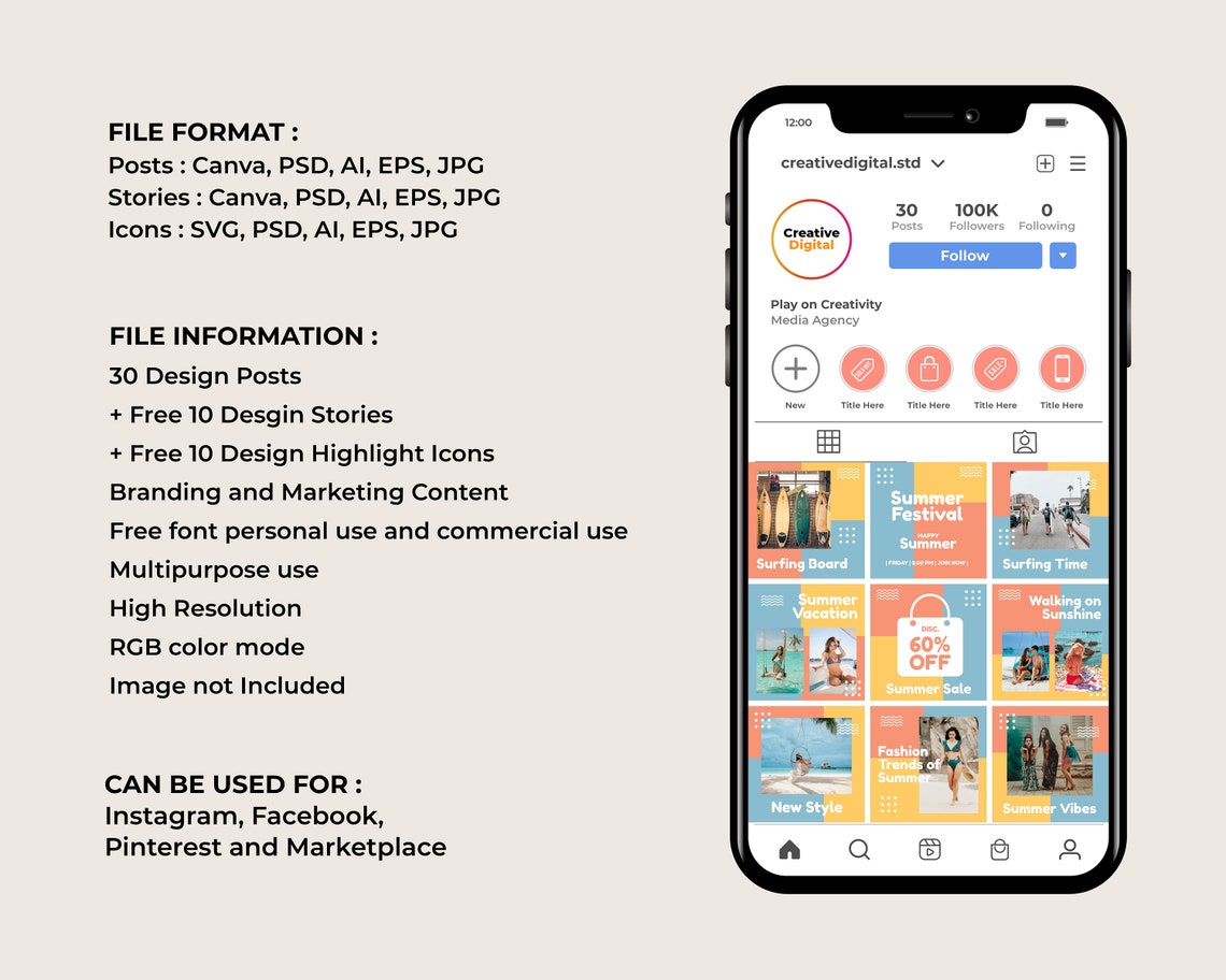 Summer IG Templates for Canva Summer IG Posts Summer IG - Etsy