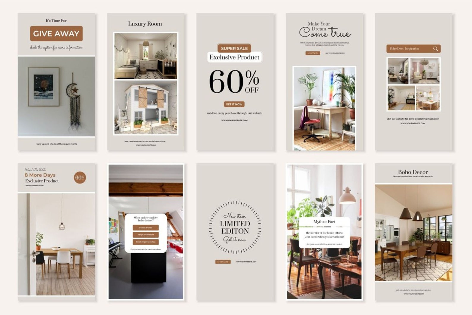 Boho Decor Canva Templates Boho Decor IG Templates Boho - Etsy