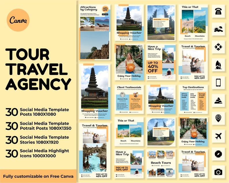 Travel Instagram Templates for Canva Travel - Etsy