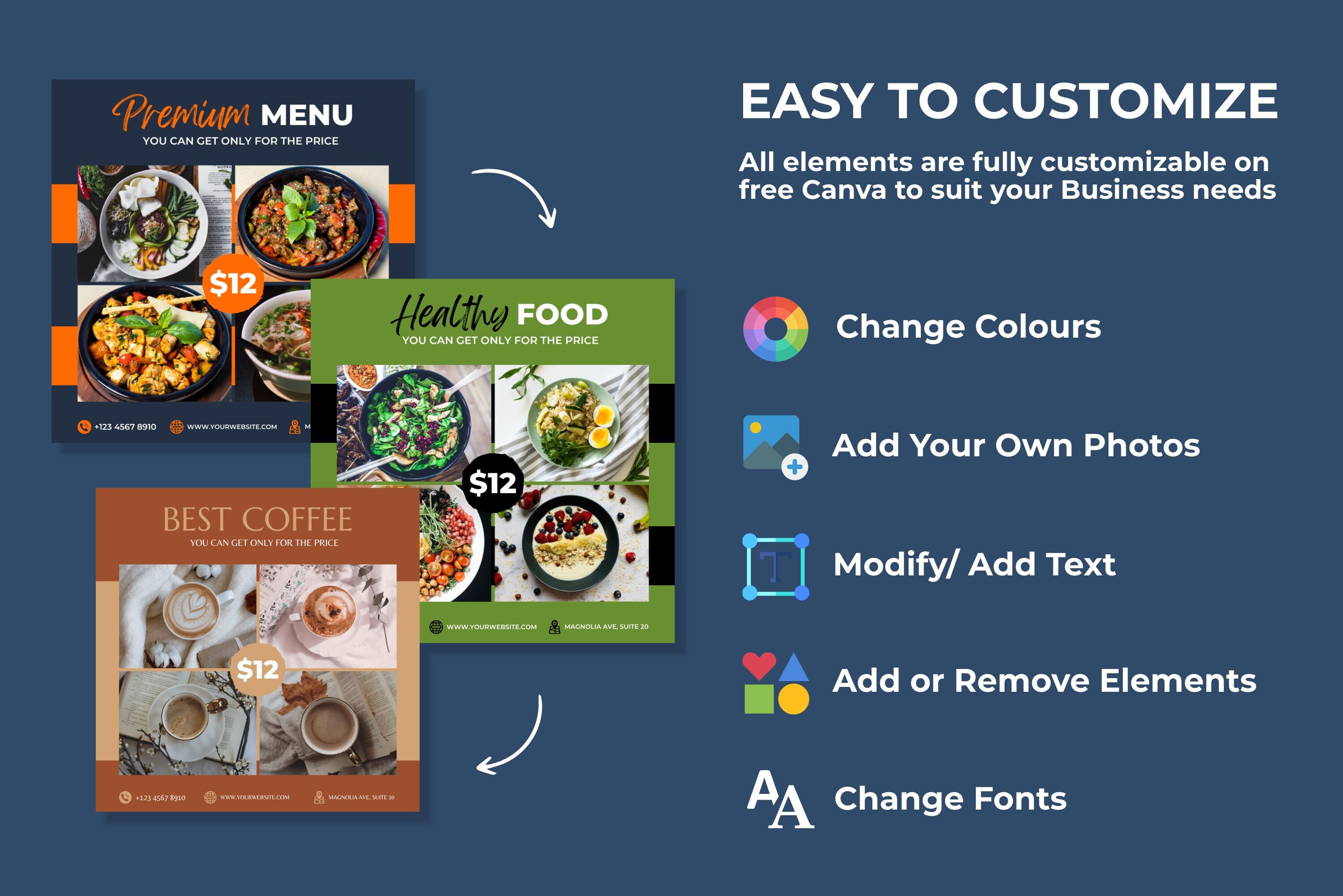 Restaurant Instagram Templates for Canva Restaurant Social Media Posts ...