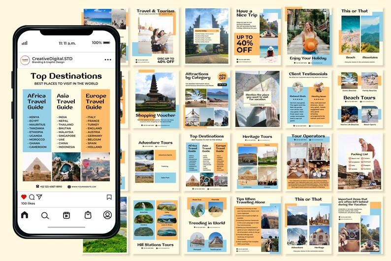Travel Instagram Templates for Canva | Travel Social Media Templates ...