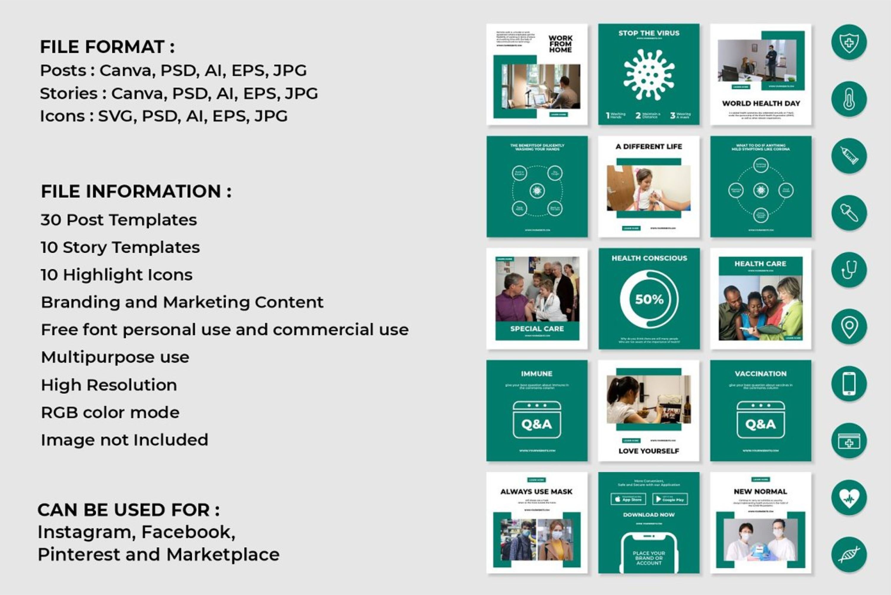 Medical Instagram Templates for Canva Medical Social Media Templates ...