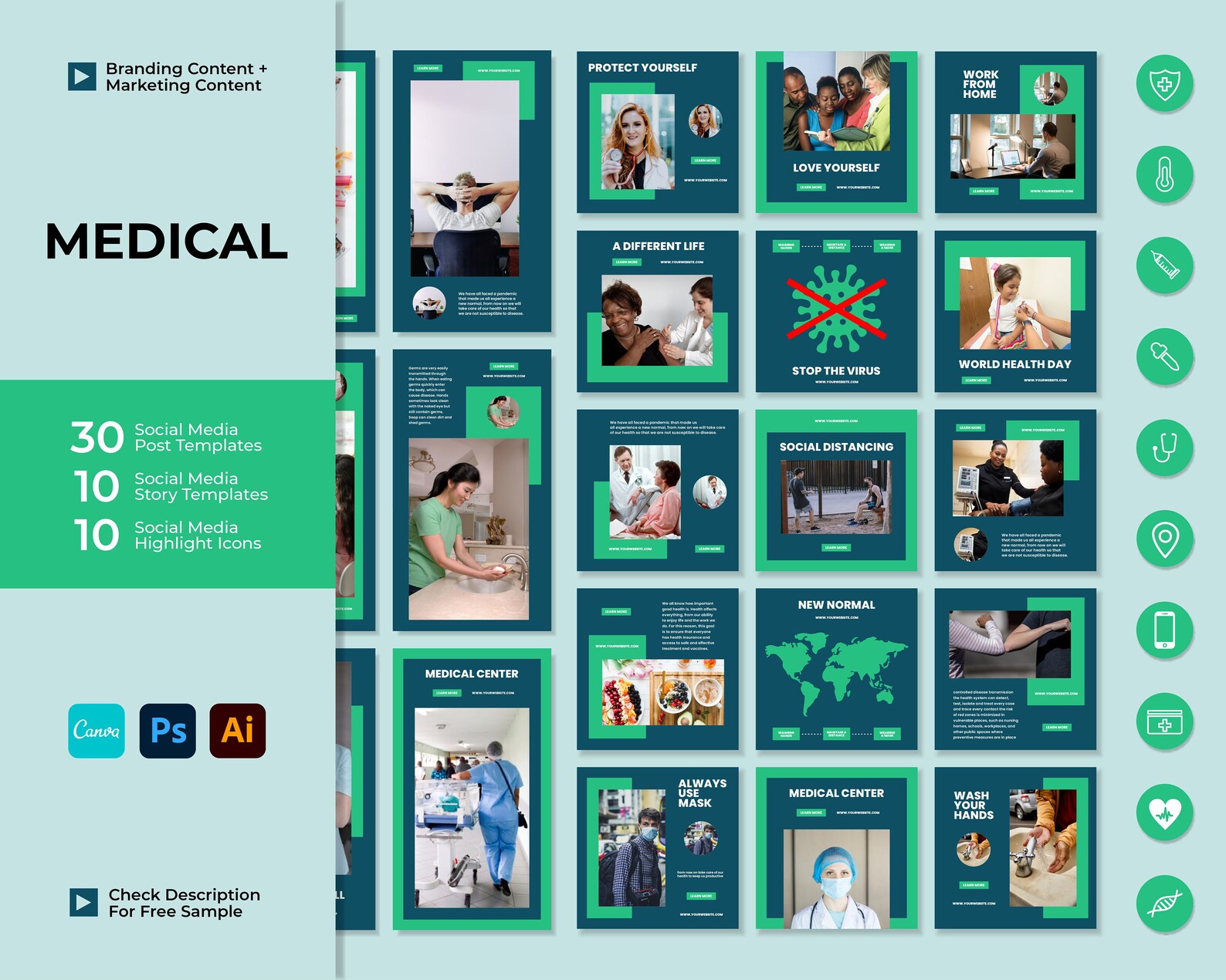 Medical Canva Templates Medical Social Media Templates - Etsy
