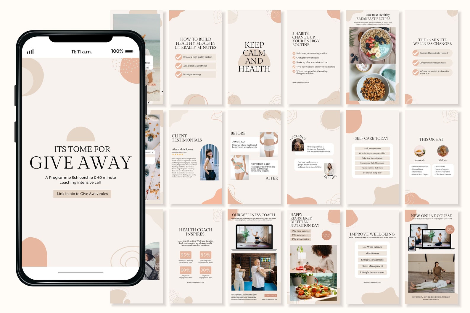 Wellness Health Social Media Templates for Canva Wellness Health IG ...
