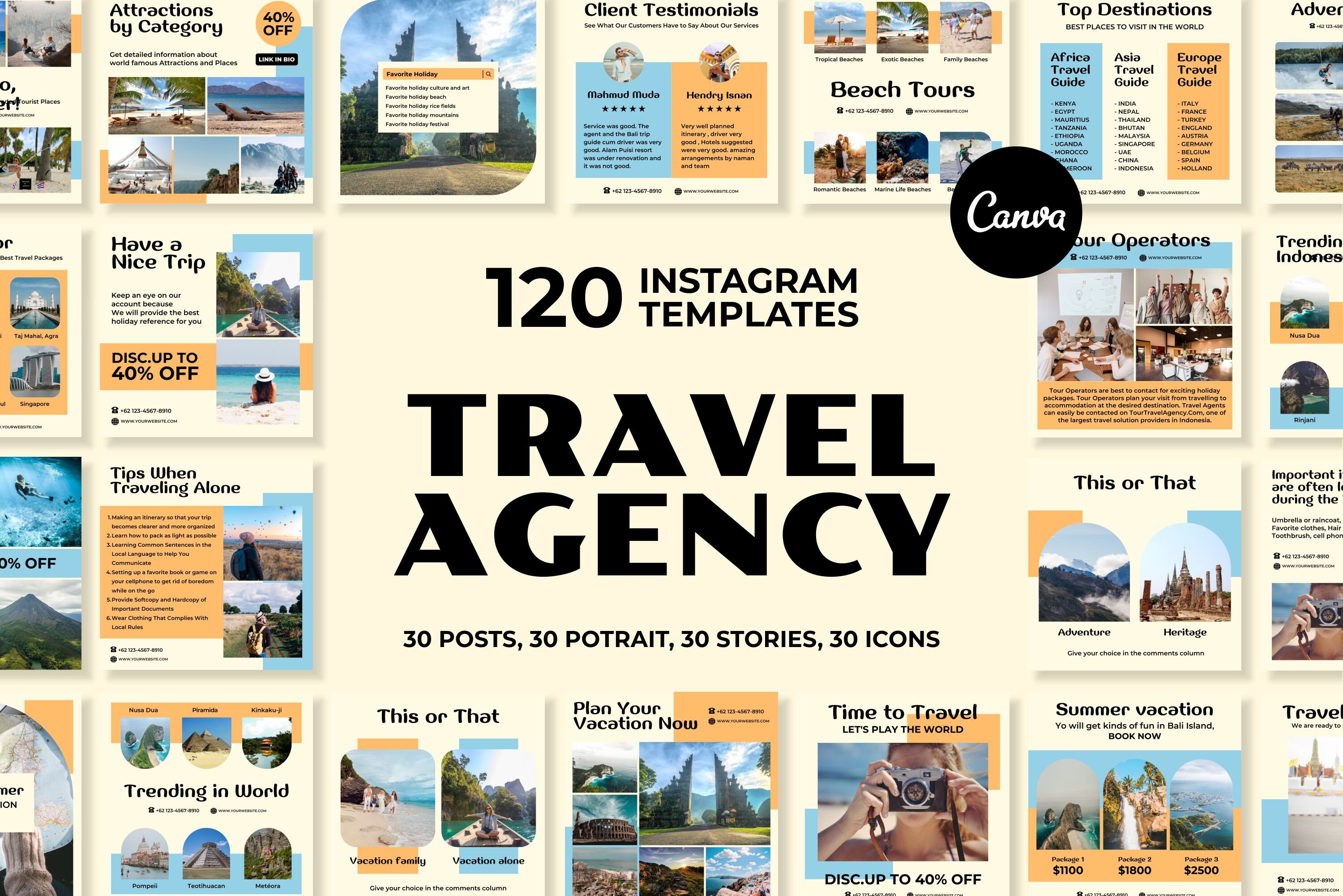 Travel Instagram Templates for Canva | Travel Social Media Templates ...