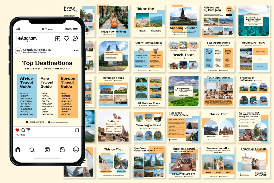 Travel Instagram Templates for Canva | Social Media Branding (digital ...