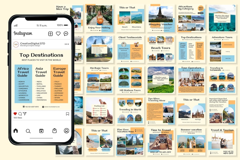 Travel Instagram Templates for Canva | Social Media Branding (digital ...